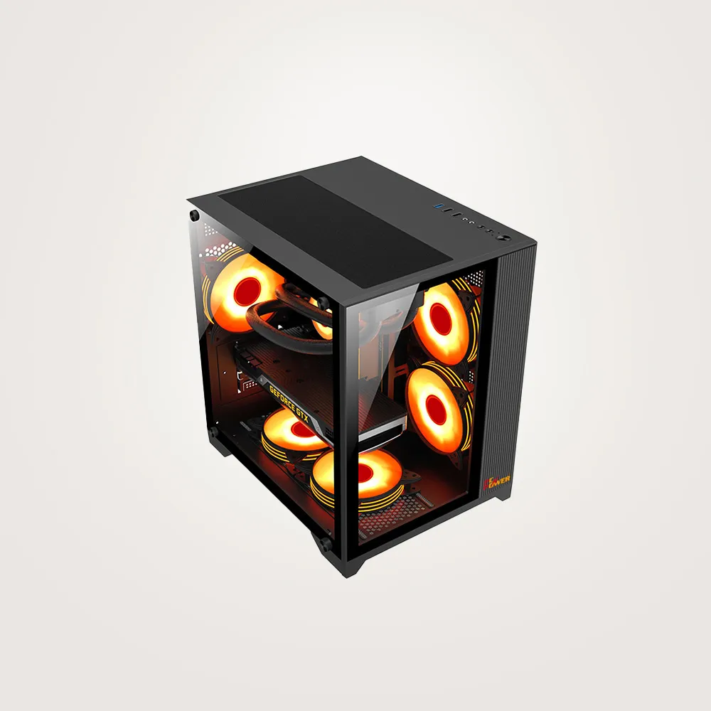 PC POWER ICE CUBE BK M-ATX GAMING CASING WITH 7 ARGB FAN and 350W POWER ...